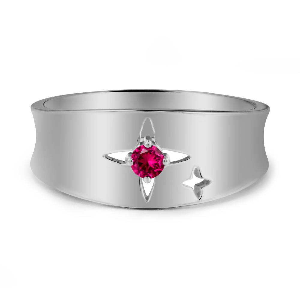 Wide Band Four Point Star Ruby Ring | LUO