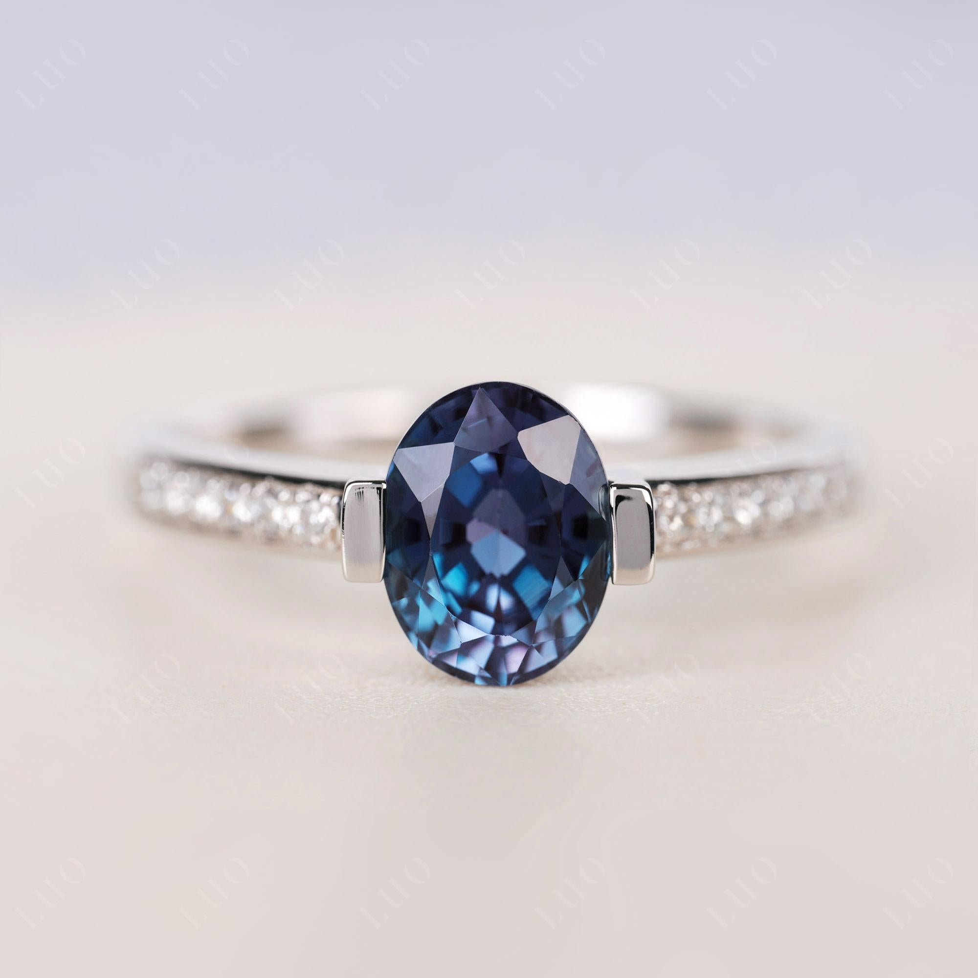 Oval Alexandrite Engagement Ring Half Bezel Set | LUO