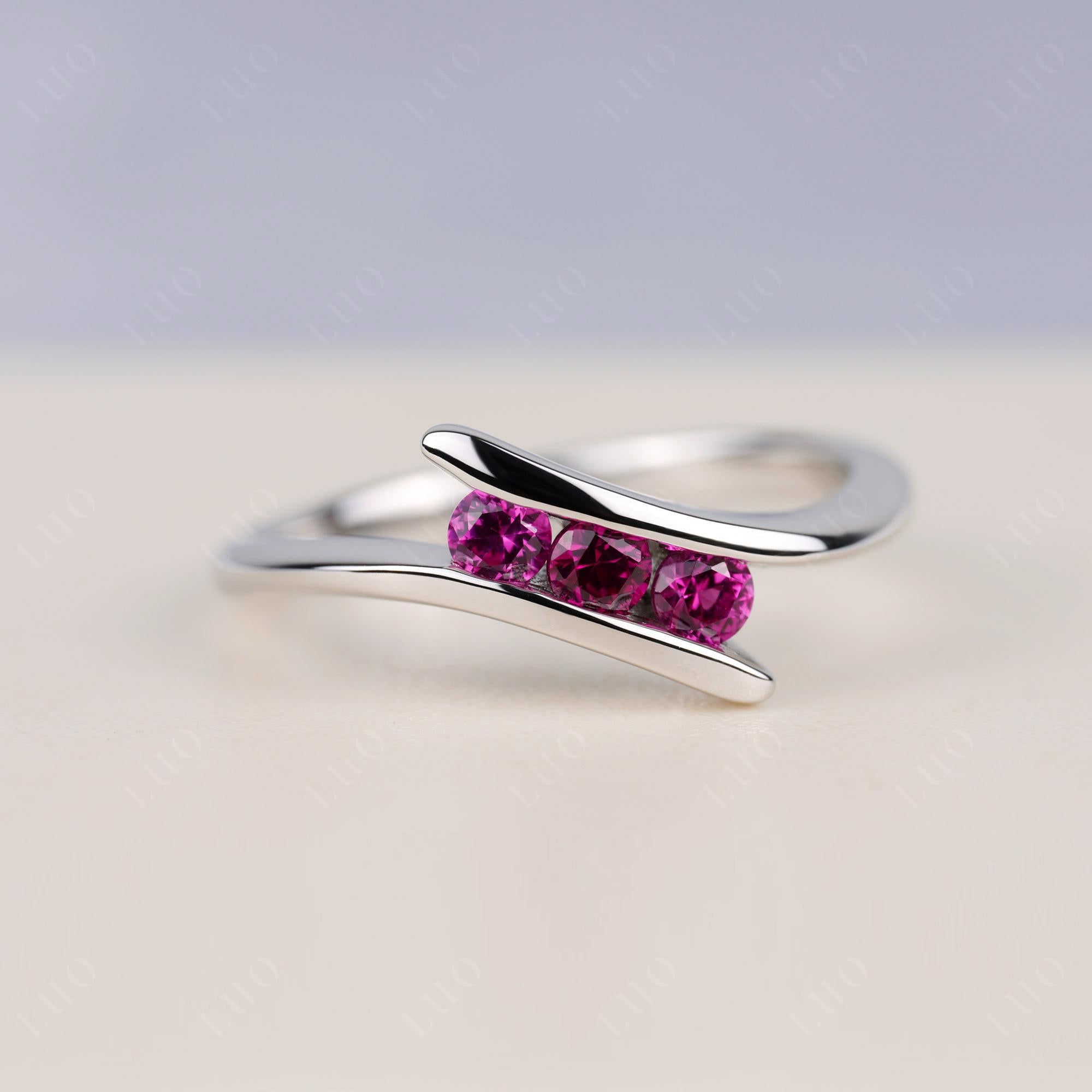 3 Stone Ruby Bypass Ring | LUO