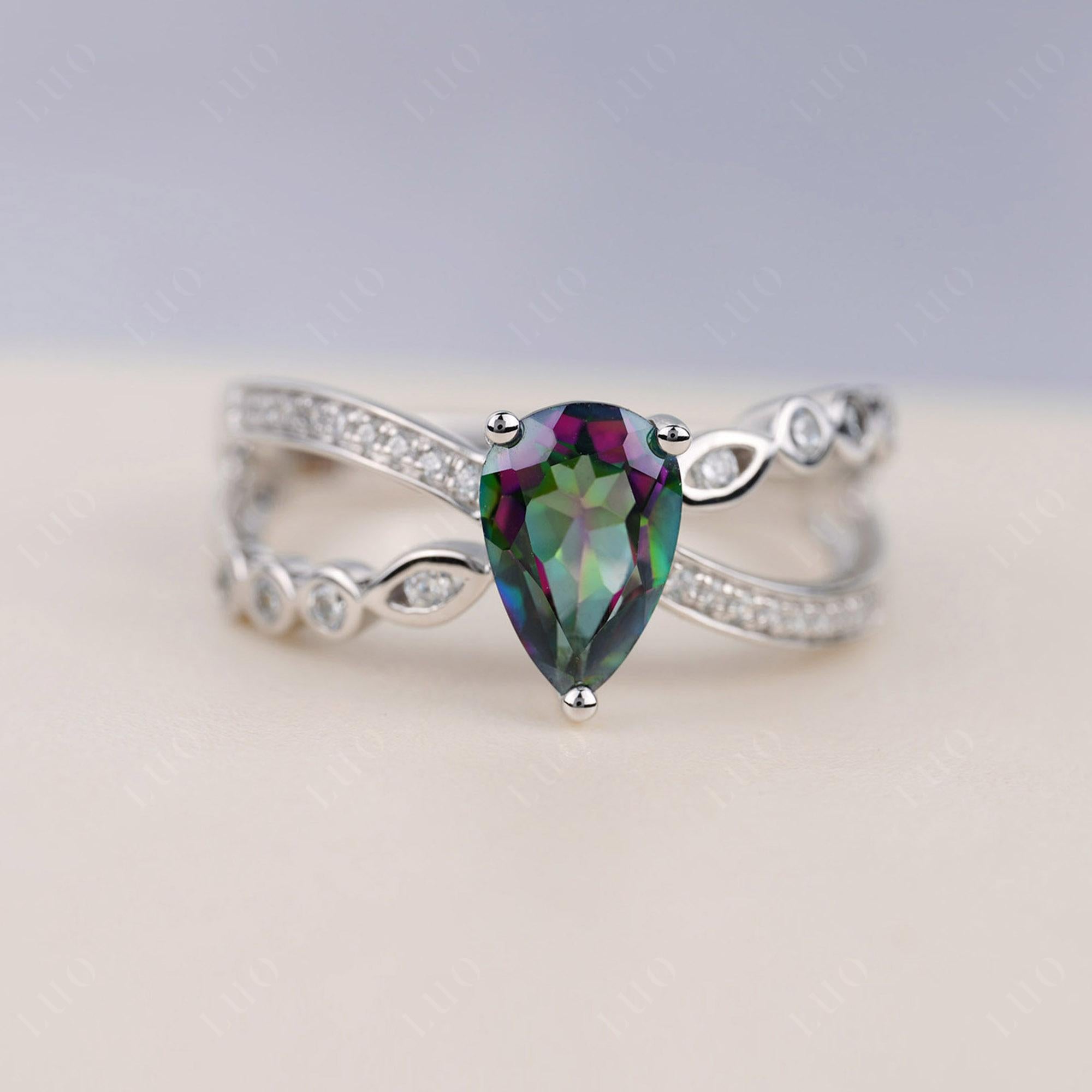 Pear Shaped Mystic Topaz Crossover Ring | LUO