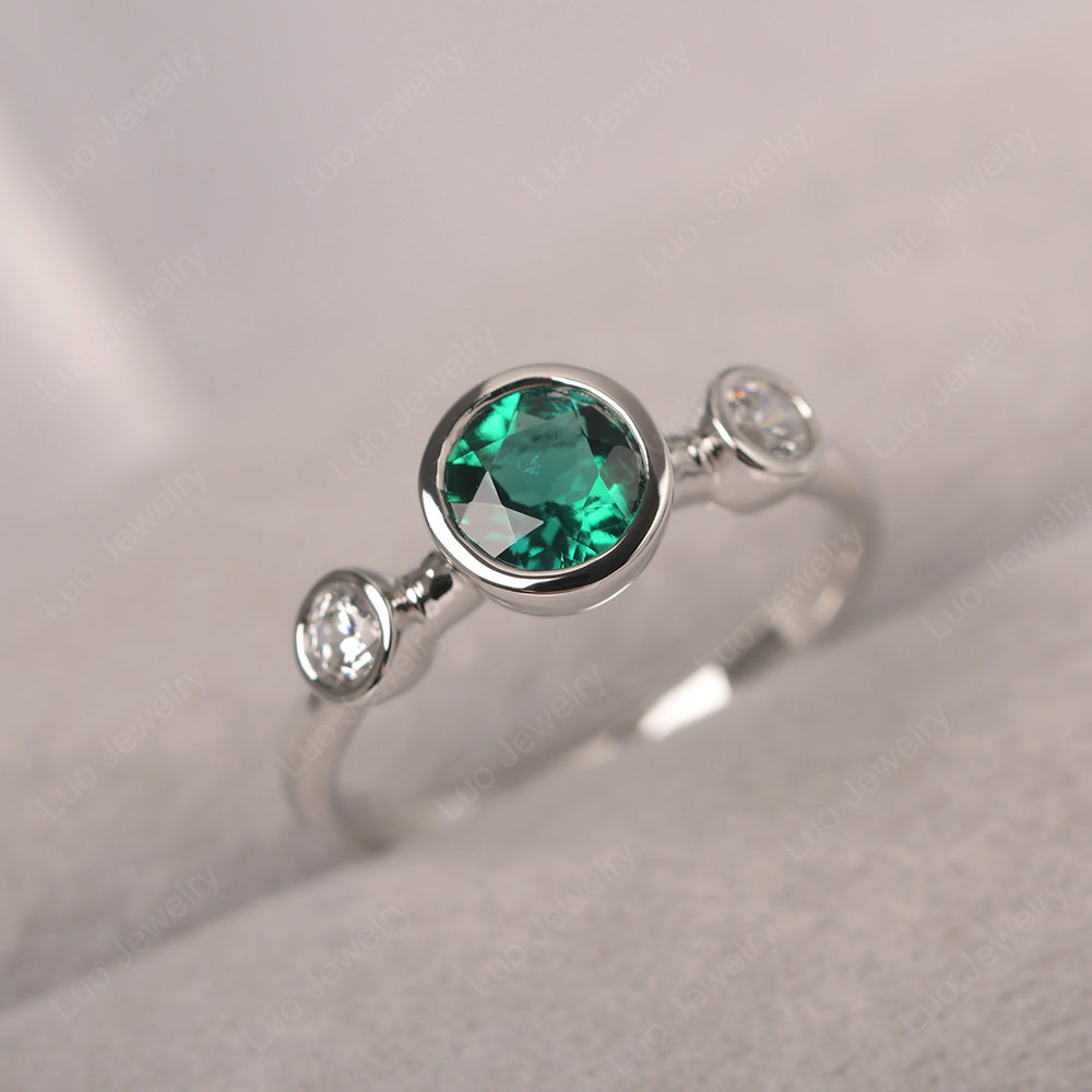 Emerald 3 Stone Bezel Set Ring | LUO