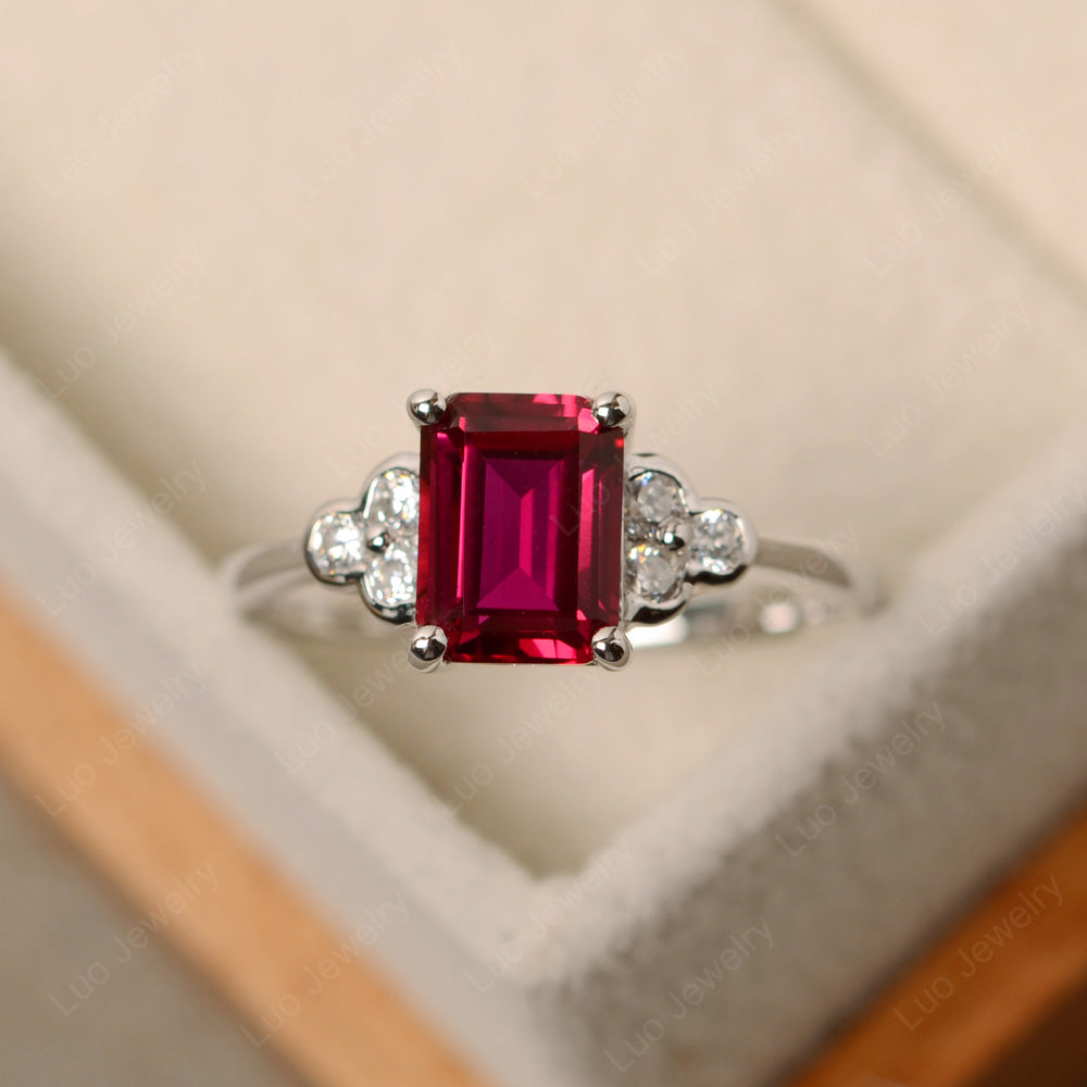 Emerald Cut Ruby Ring with Trio | LUO
