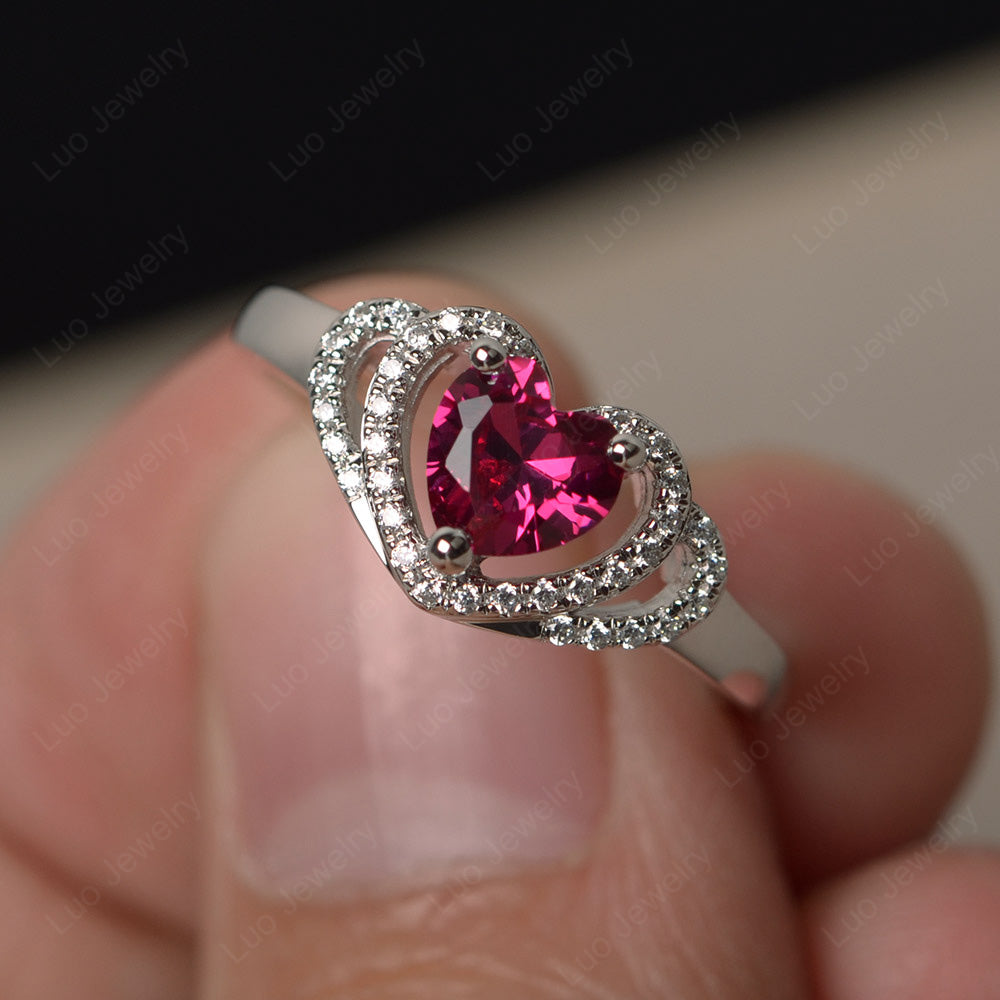 Ruby Double Halo Heart Ring | LUO