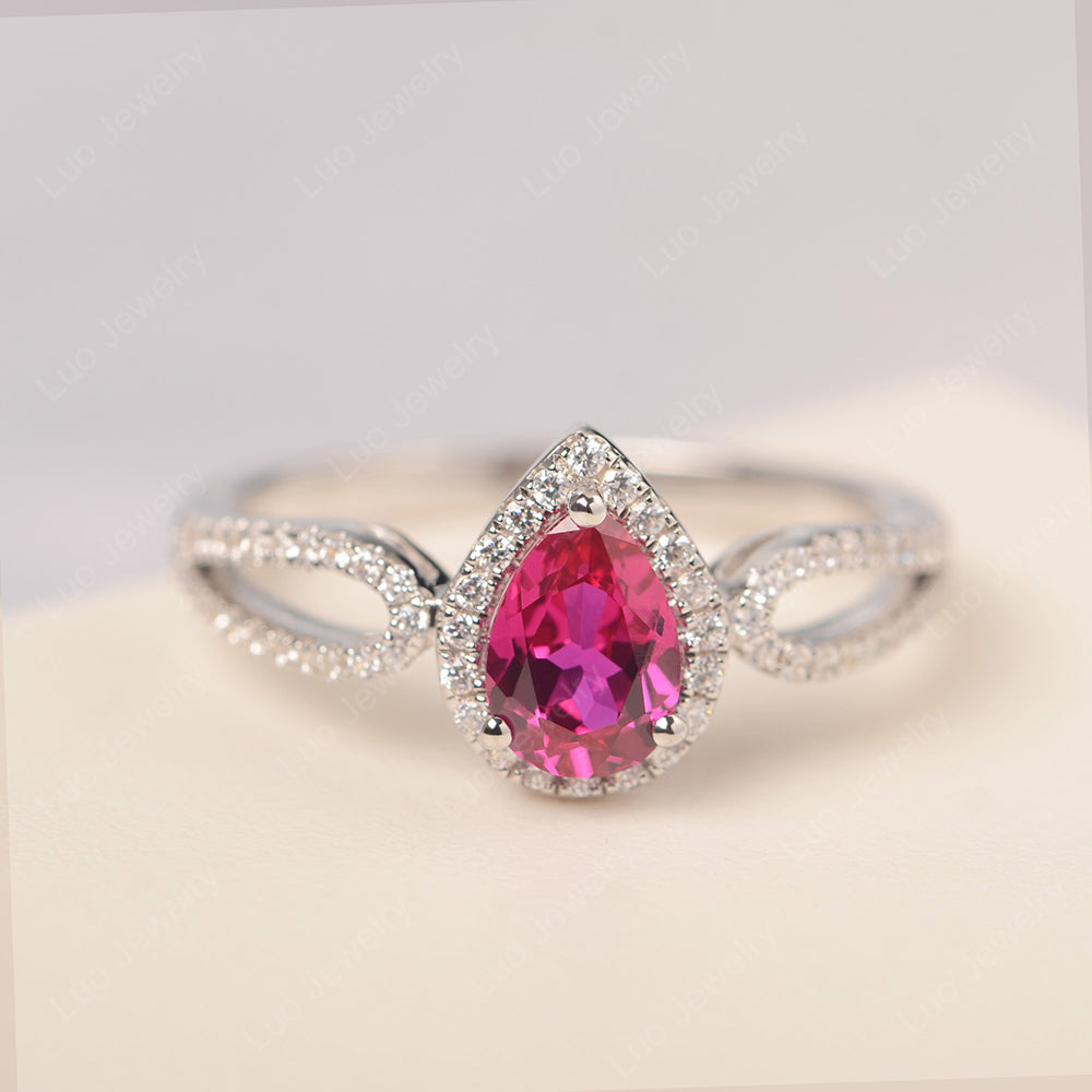 Pear Shaped Ruby Halo Engagement Ring | LUO