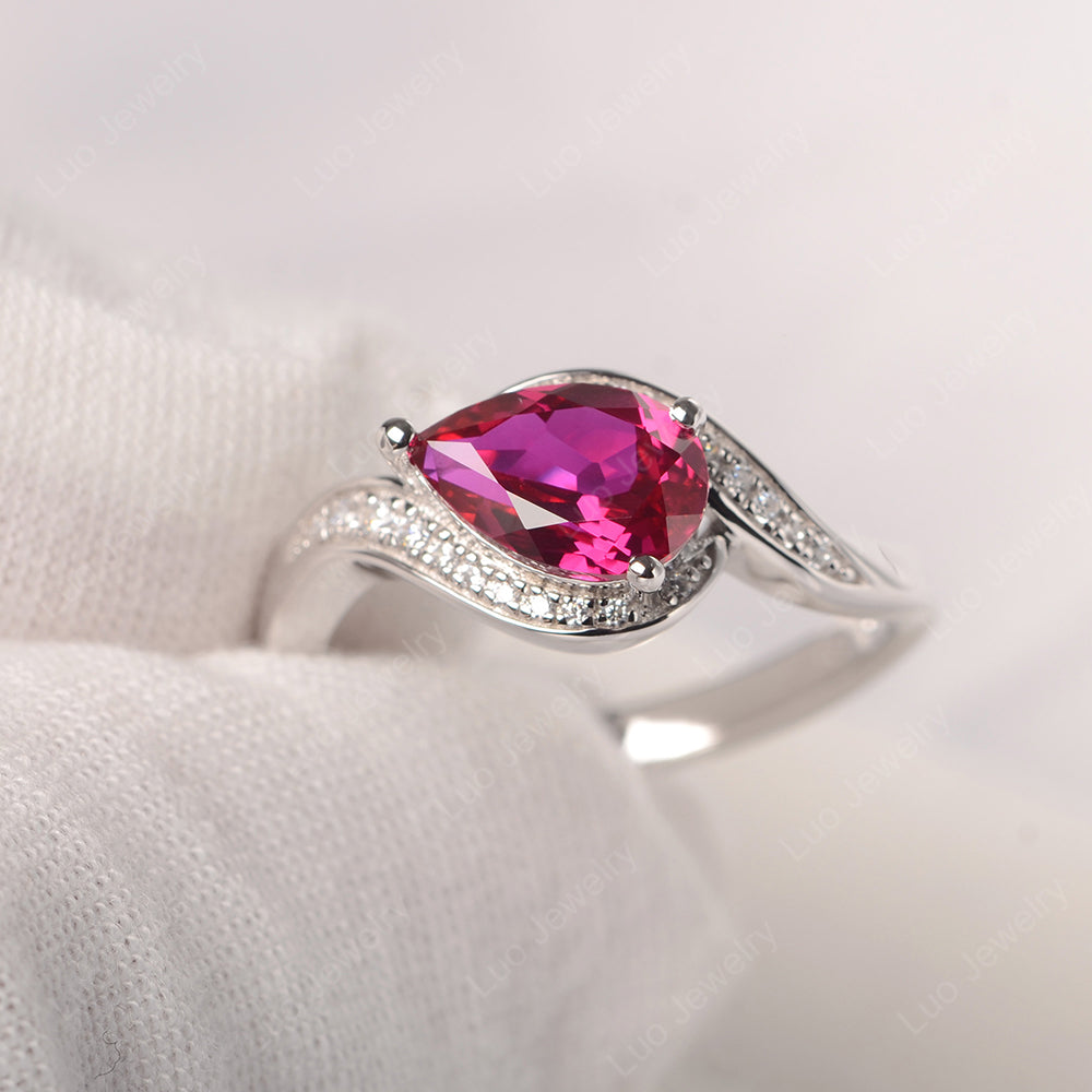 East West Pear Ruby Engagement Ring | LUO