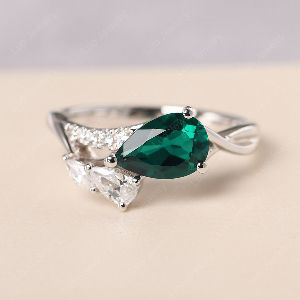 Pear Shaped Horizontal Emerald Ring | LUO