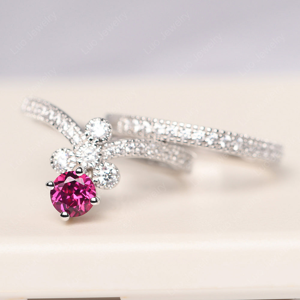 Ruby Milgrain Bridal Ring Set | LUO