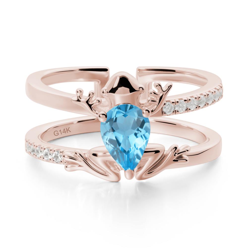 Pear Shaped Swiss Blue Topaz Frog Open Ring | LUO