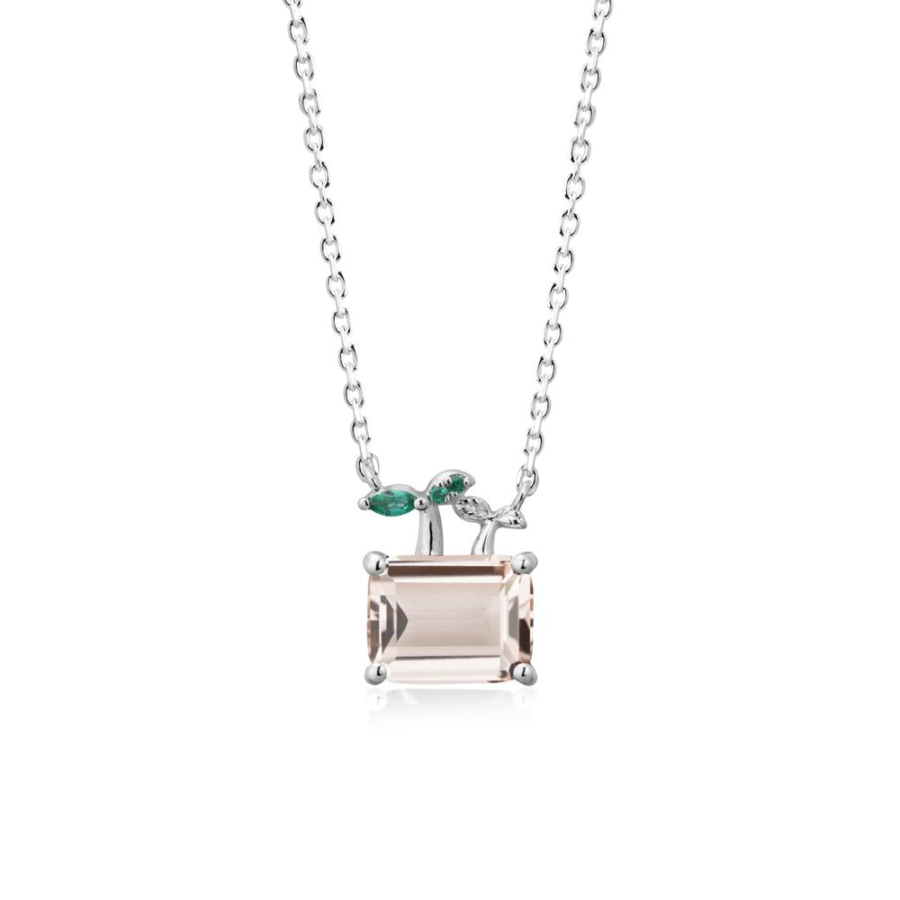 Emerald Cut Morganite and Emerald Sprout Necklace | LUO