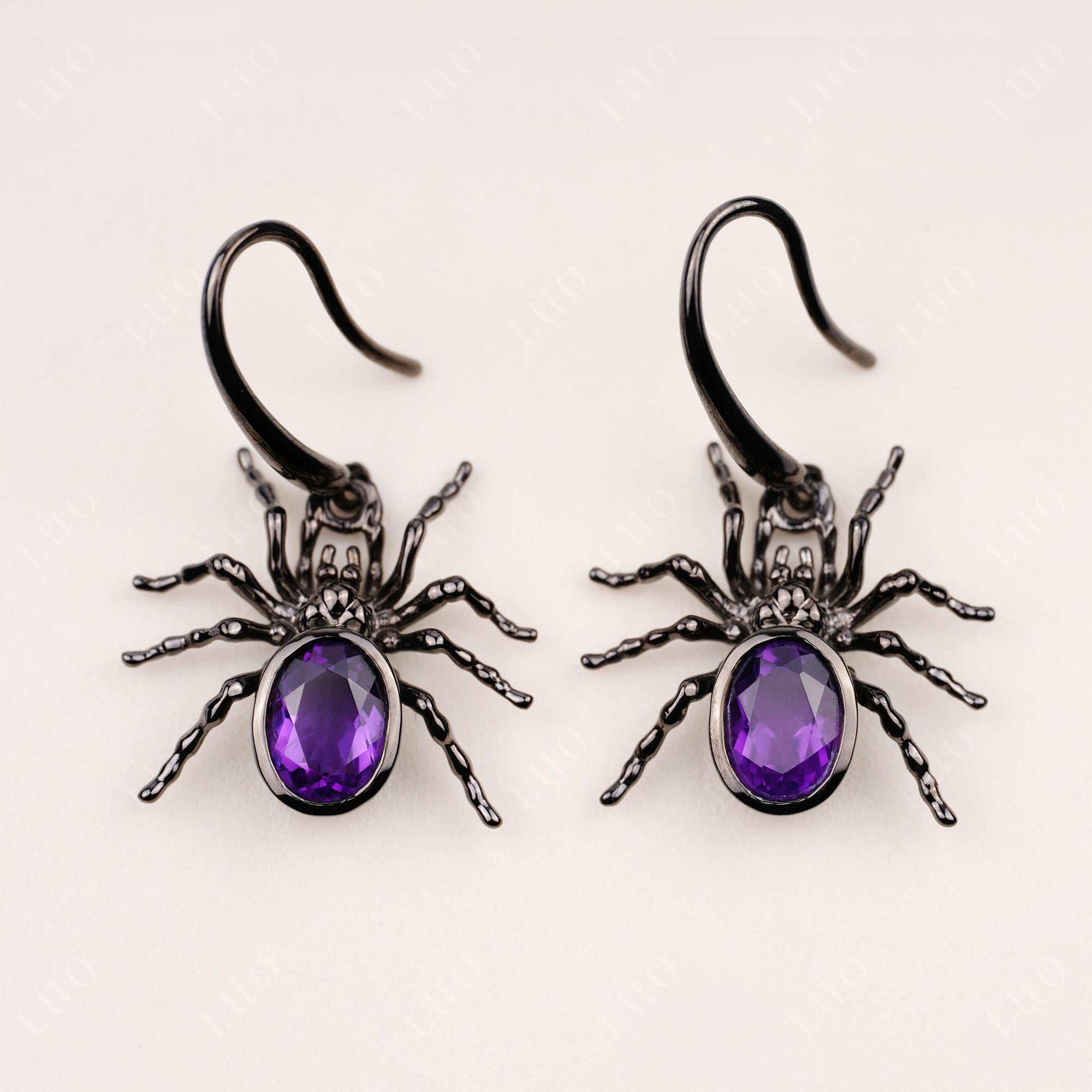 Amethyst Bezel Set Spider Earrings | LUO