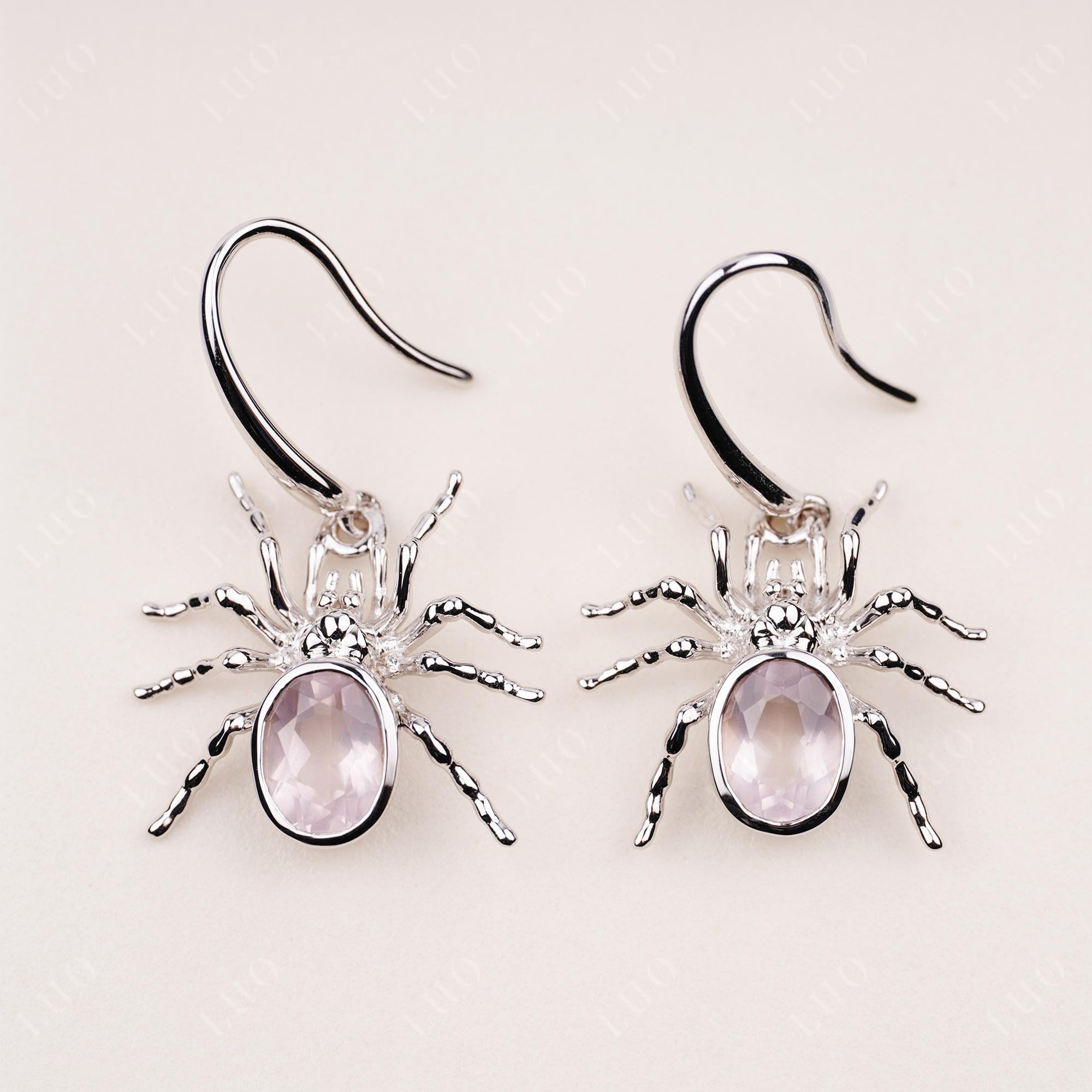Rose Quartz Bezel Set Spider Earrings | LUO