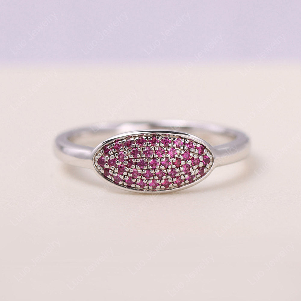 Horizontal Oval Shape Ruby Pave Ring | LUO