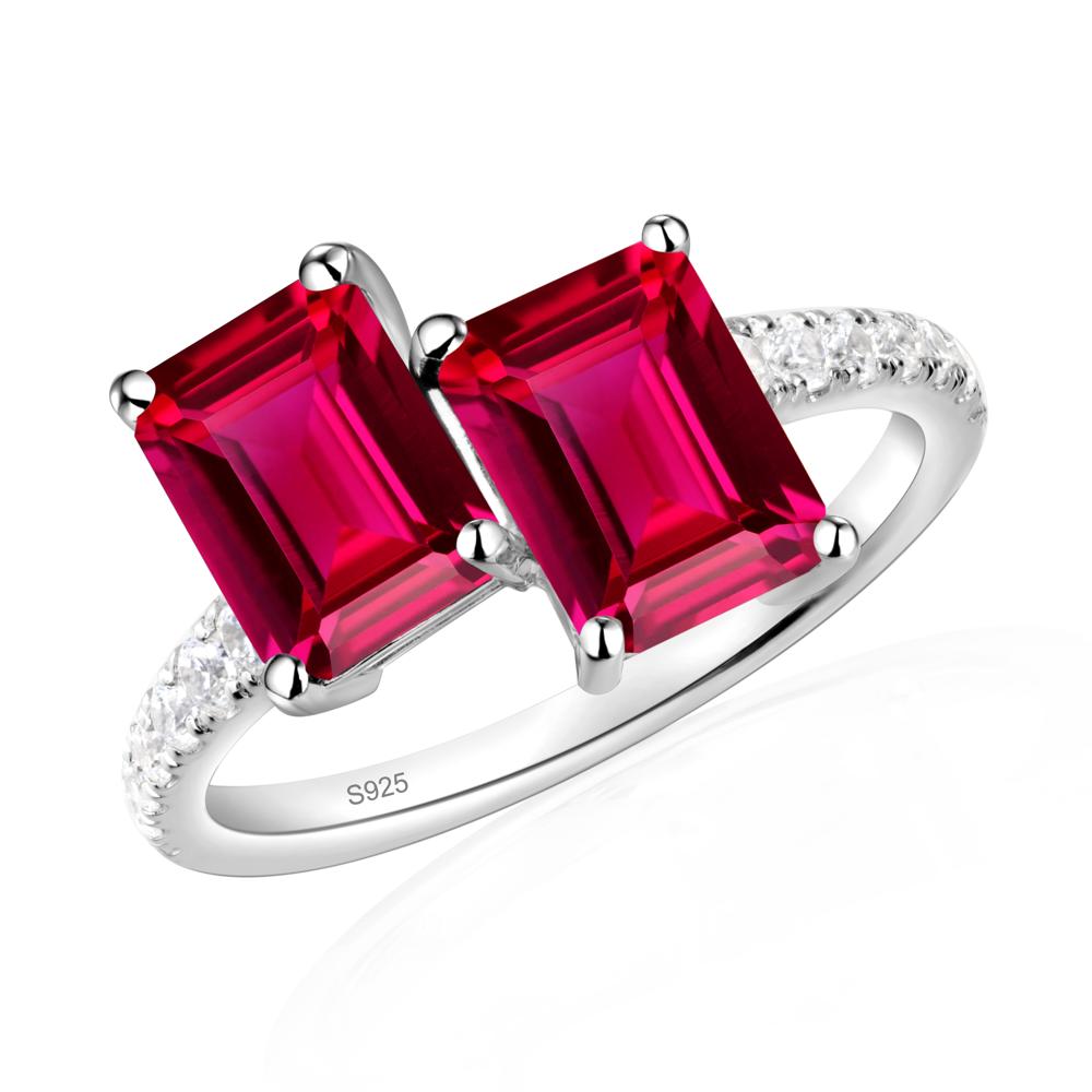 Emerald Cut Ruby Toi Et Moi Ring | LUO