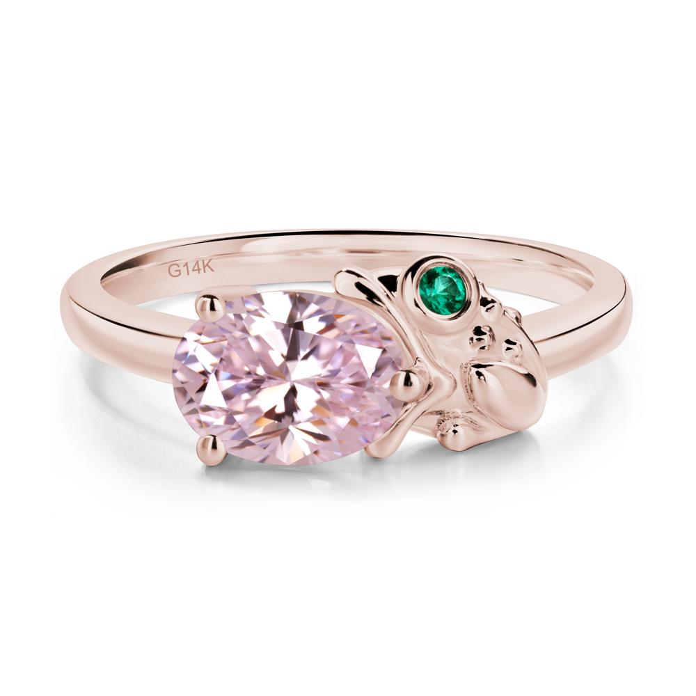 Nature Inspired Toad Pink Cubic Zirconia and Emerald Ring | LUO