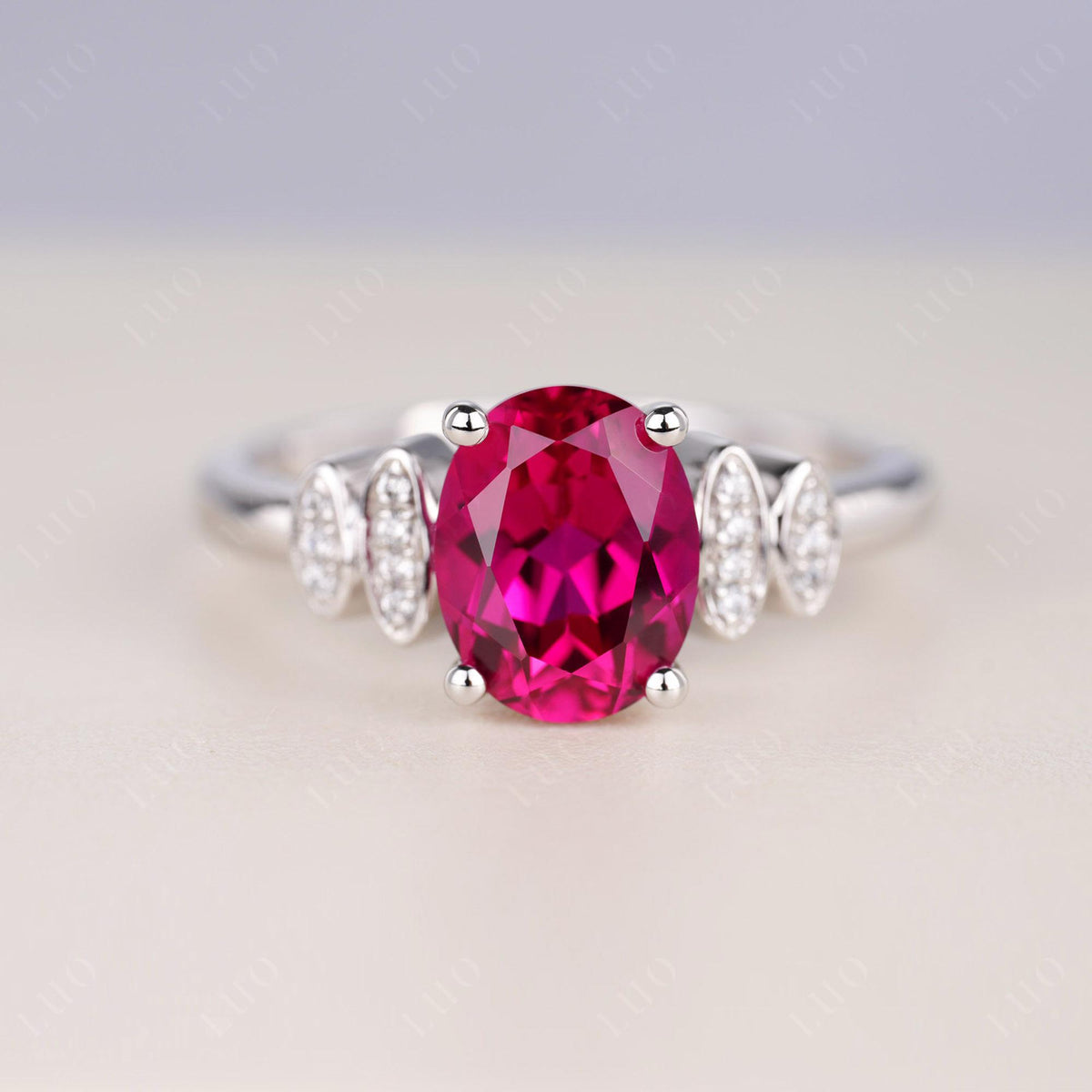 Oval Cut Simple Ruby Engagement Ring | LUO