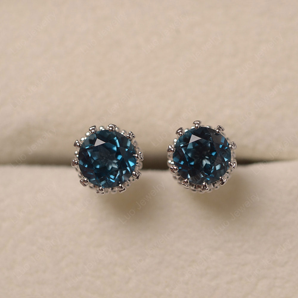 Round London Blue Topaz Crown Earrings | LUO