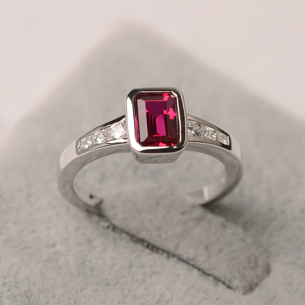 Emerald Cut Ruby Bezel Set Ring | LUO