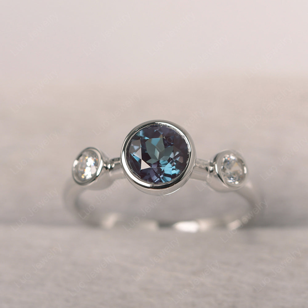 Alexandrite 3 Stone Bezel Set Ring | LUO