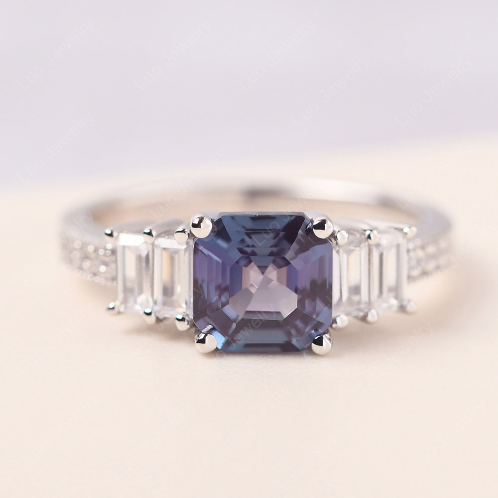 Asscher Cut Alexandrite Ring with Baguette | LUO
