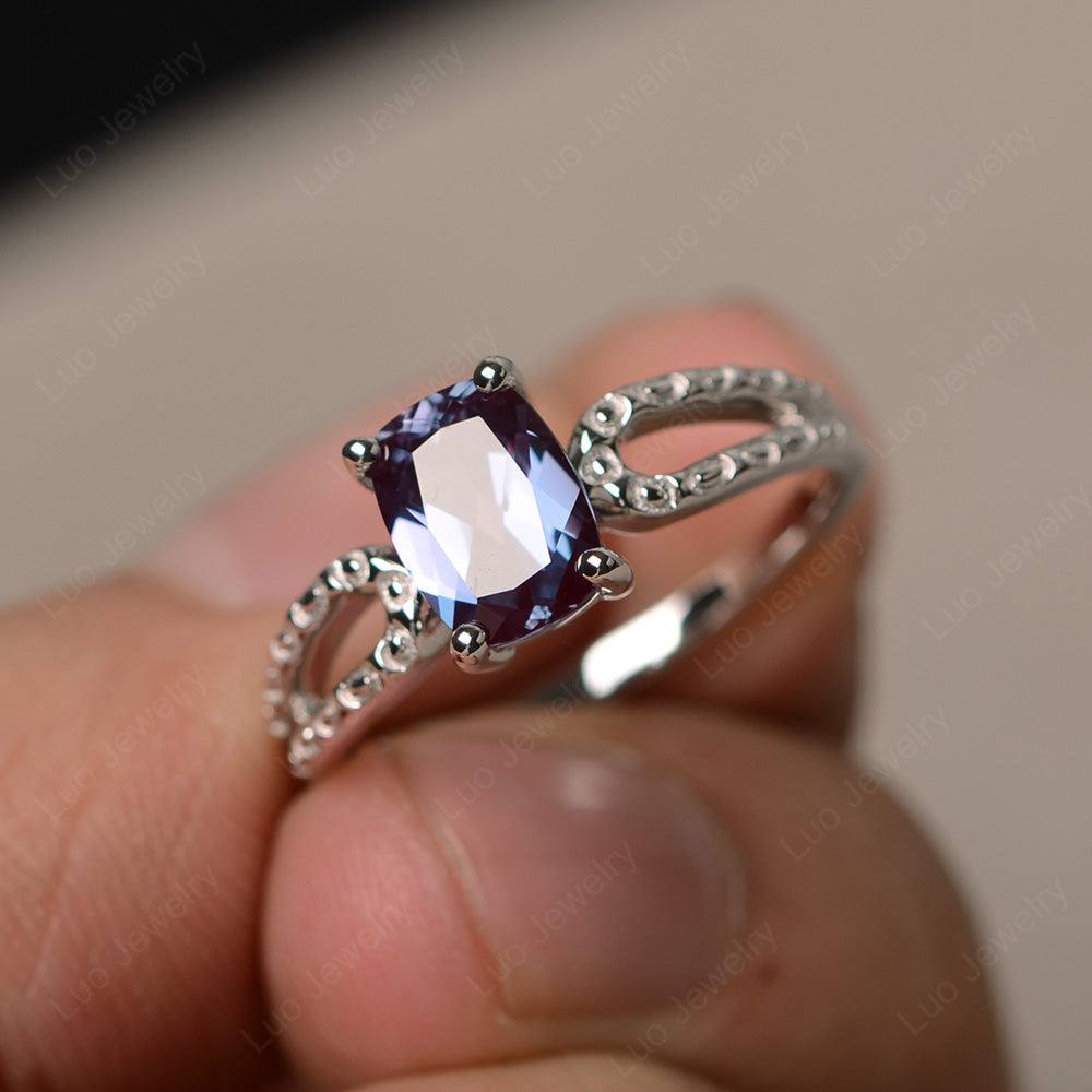 Rectangle Cushion Alexandrite Solitaire Ring | LUO