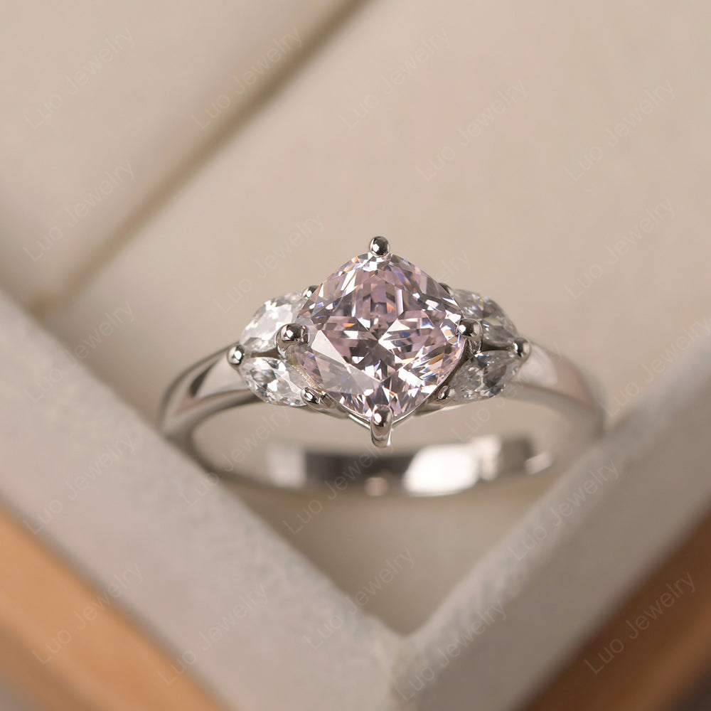 Pink Cubic Zirconia Kite Set Cushion Engagement Ring | LUO