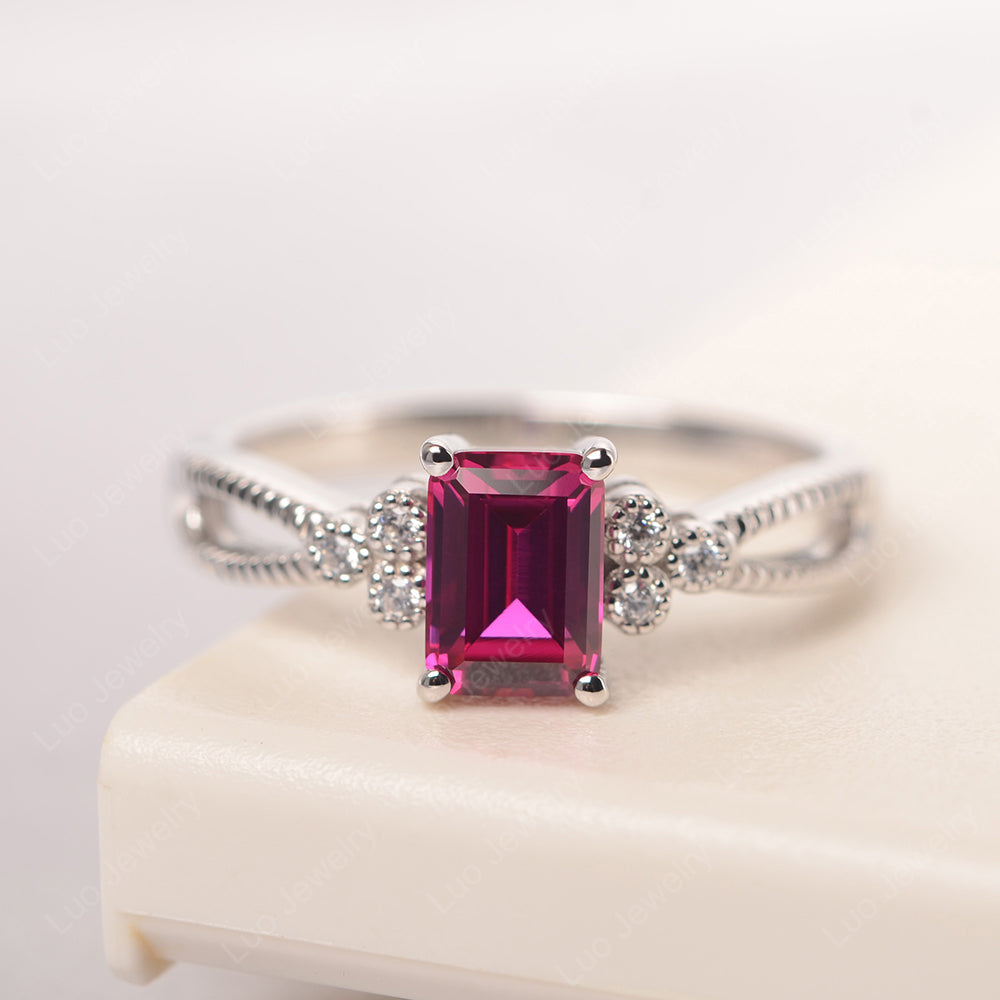 Lab Ruby Milgrain Engagement Ring | LUO