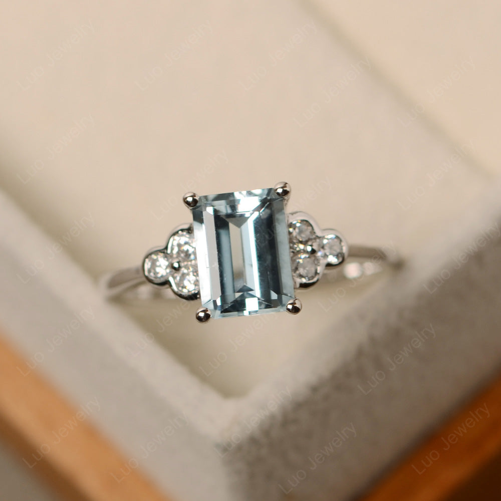 Emerald Cut Aquamarine Ring with Trio | LUO