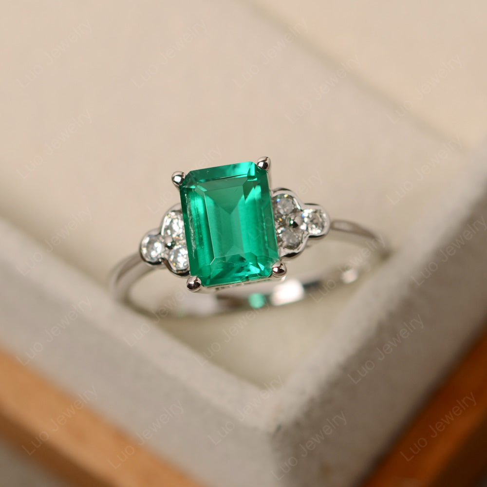 Emerald Cut Emerald Ring with Trio | LUO