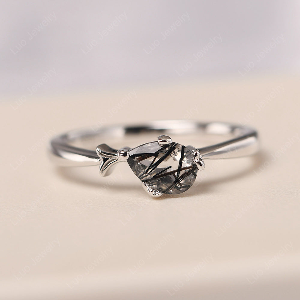 Pear Shaped Black Rutilated Quartz Fish Ring | LUO