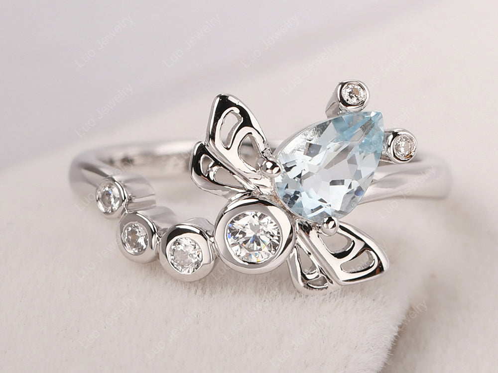 Aquamarine Dragonfly Engagement Ring | LUO