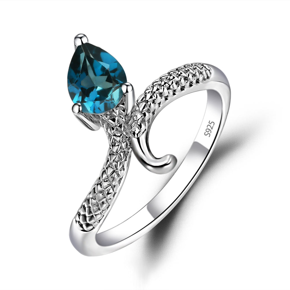 Pear Shaped London Blue Topaz Snake Ring | LUO