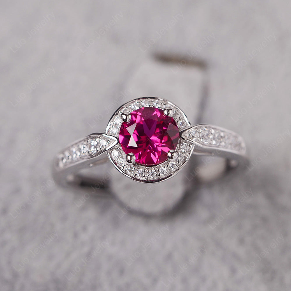 Round Cut Ruby Halo Ring | LUO