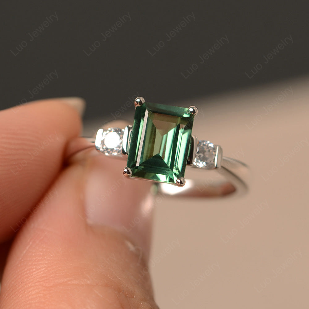 Emerald Cut Green Sapphire Trilogy Ring | LUO